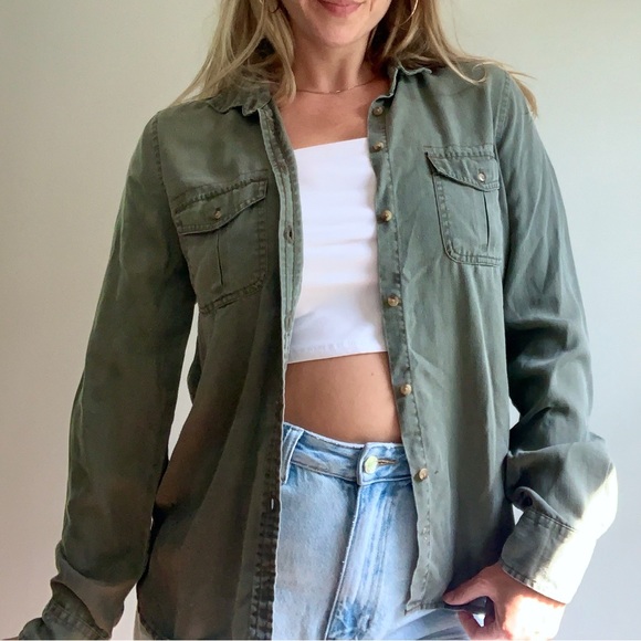 American Eagle Outfitters | Tops | Olive Green Button Front Collared ...